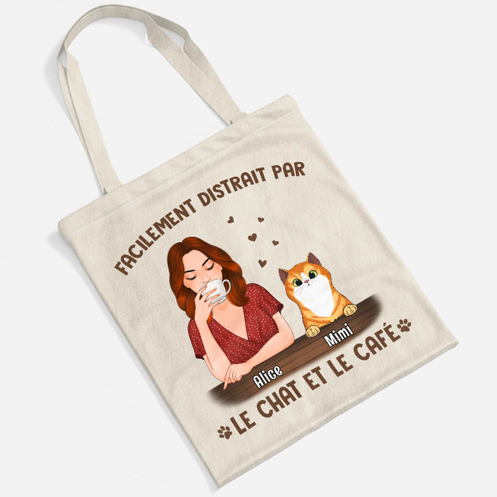 Tote Bag Facilement Distrait Par Les Chats Et Le Café Personnalisé ...