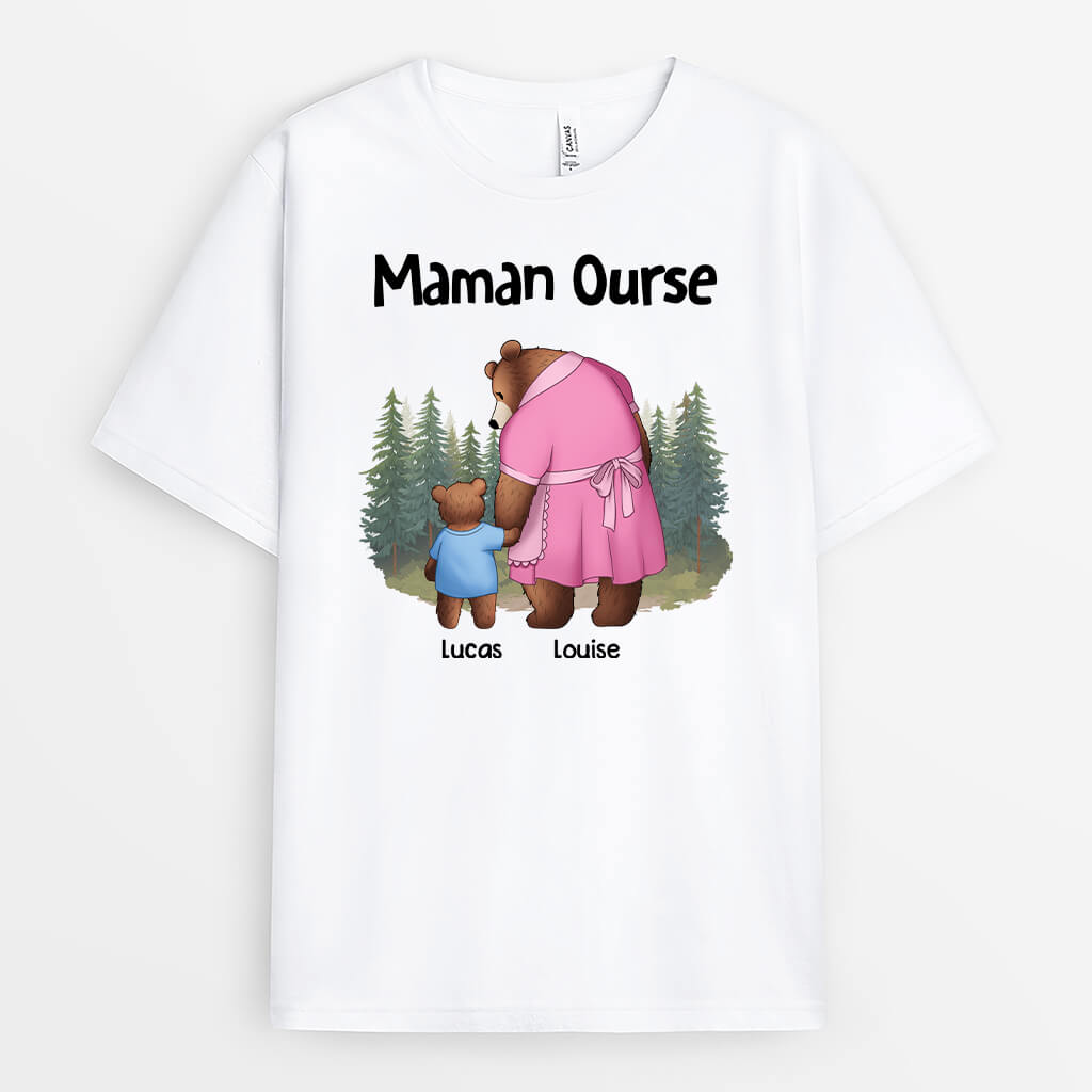 T-shirt Maman Ourse Avec L'Enfant Personnalisé - Cadeau Plus