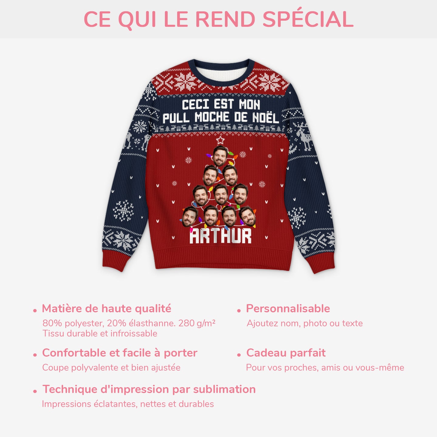 Pull Moche Personnalisé avec Photo - Mon Pull Moche de Noël - Cadeau Plus