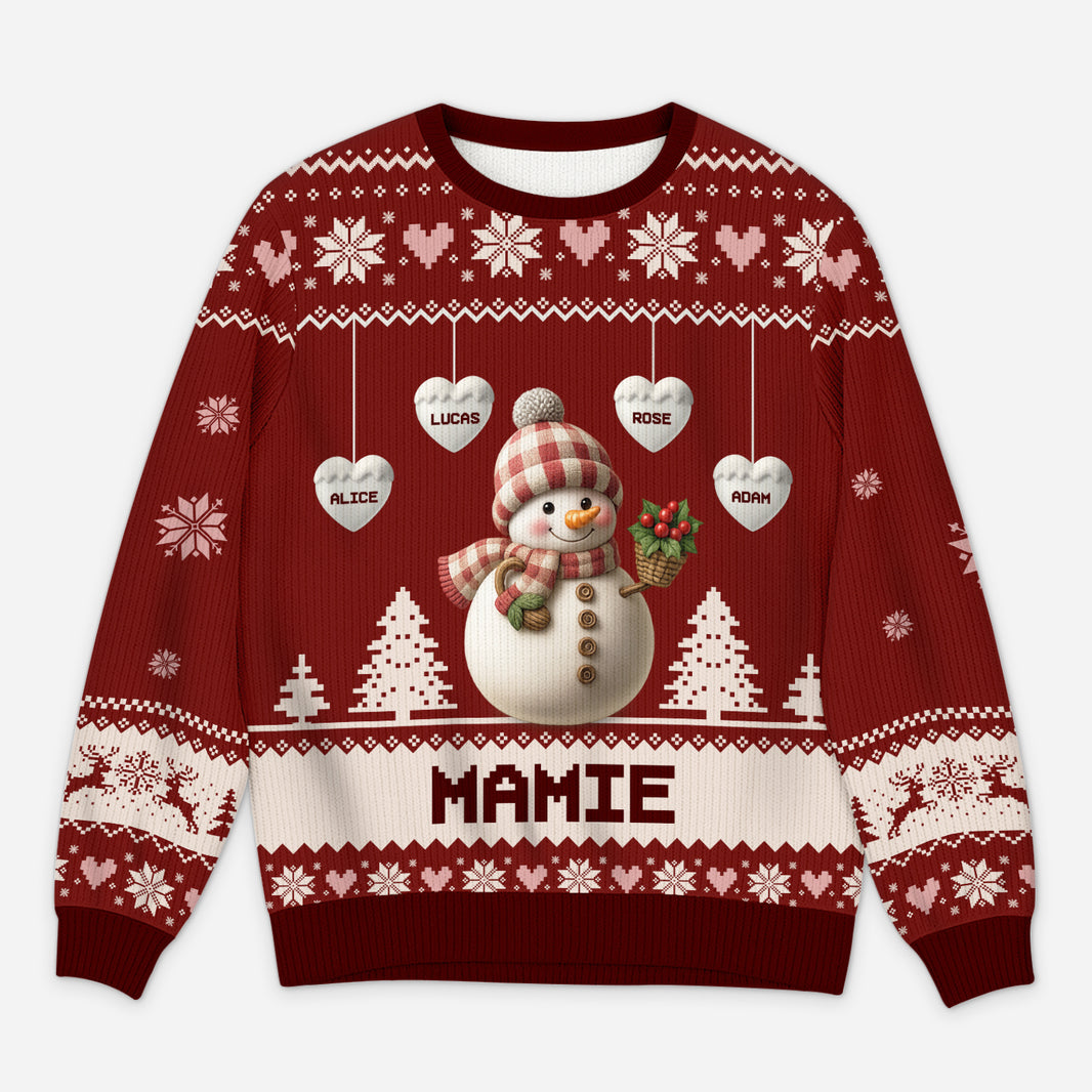 Pull Moche de Noël Femme "Mamie Bonhomme de Neige" Personnalisé ...
