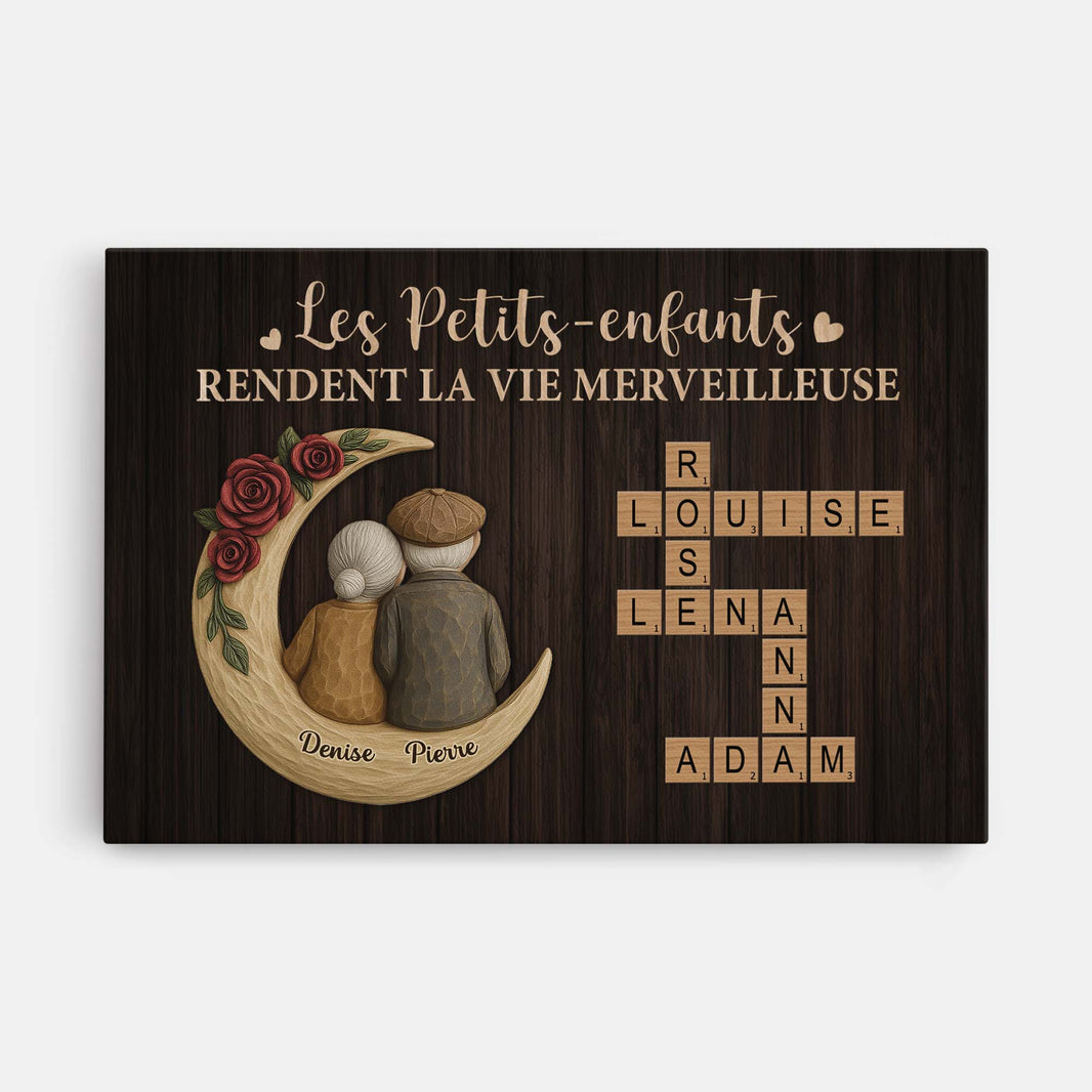 Toile Personnalisée Pour Mamie Papy - Petits-Enfants Avec Mots-Croisés - Cadeau Plus