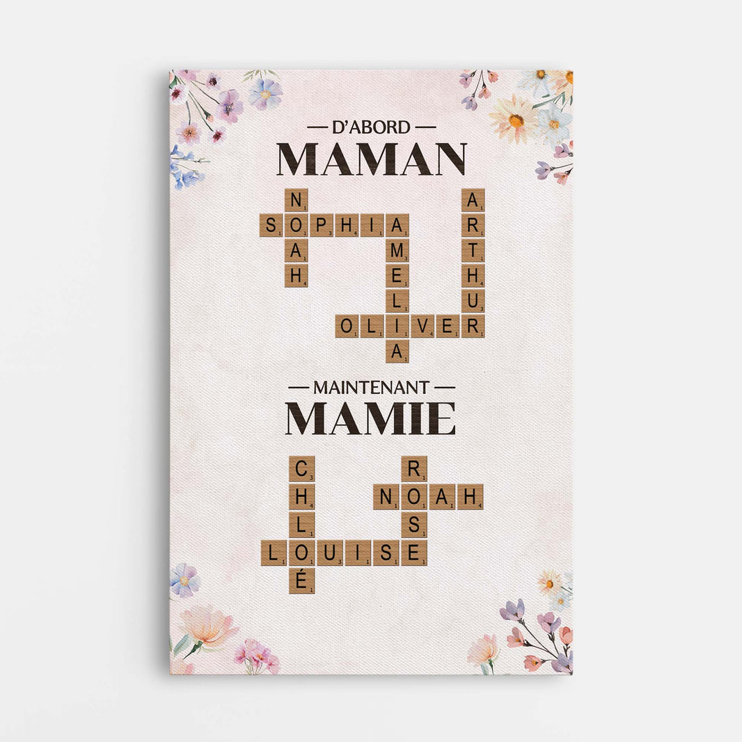 Toile Mot Croisé Famille Personnalisé - D'abord Maman Maintenant Mamie ...