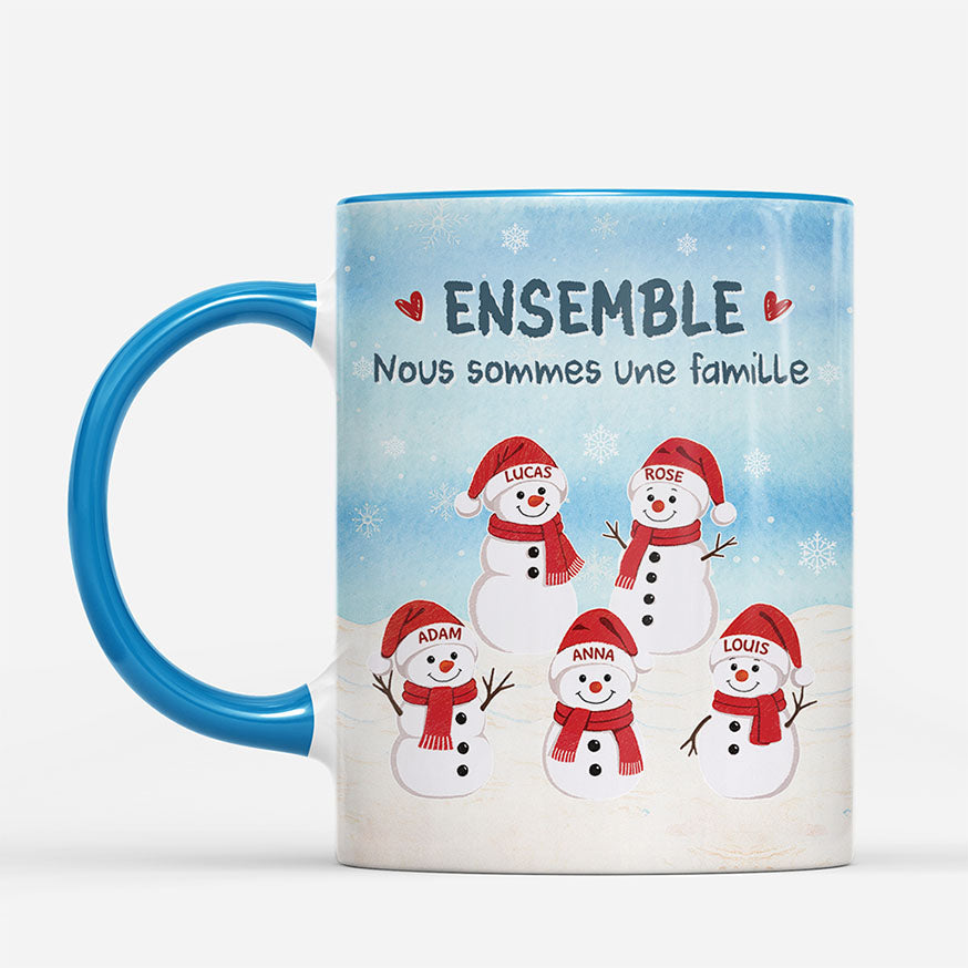 Mug Personnalisé - Dessin Ensemble Famille Bonhomme De Neige - Cadeau Plus